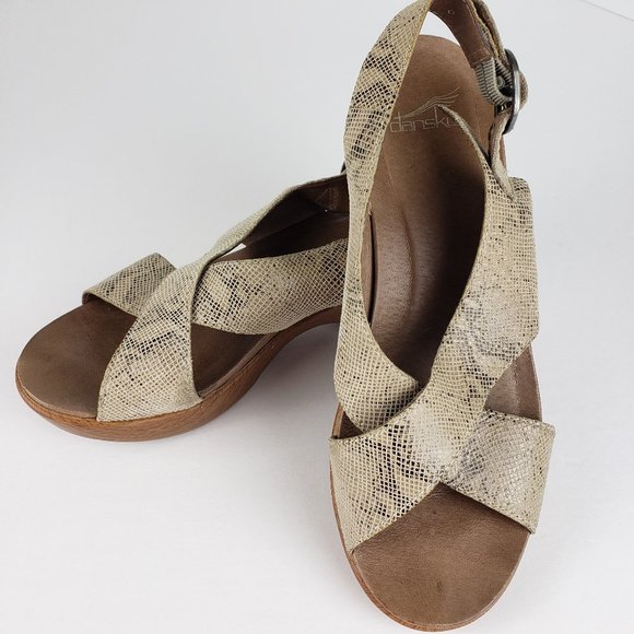 Dansko | Shoes | Dansko Jacinda Snakeskin Tan Leather Wedge Platform ...